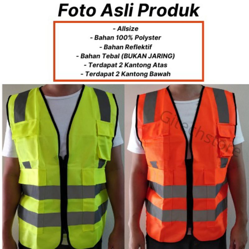 Jual Rompi Safety Proyek / Safety Vest / Rompi Proyek Resleting Hijau ...