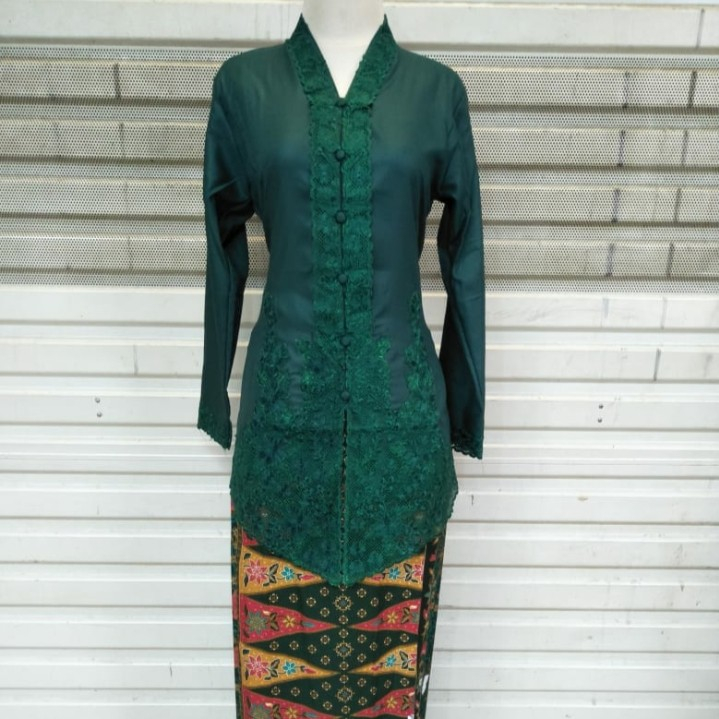 Jual Kebaya Encim Betawi Lengan Panjang - ijo botol, 5L | Shopee Indonesia