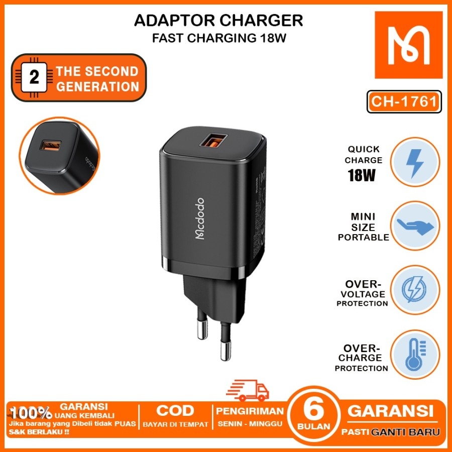 Jual Mcdodo adapter charger usb 18W QC 3.0 fast charging CH-1760 | Shopee Indonesia