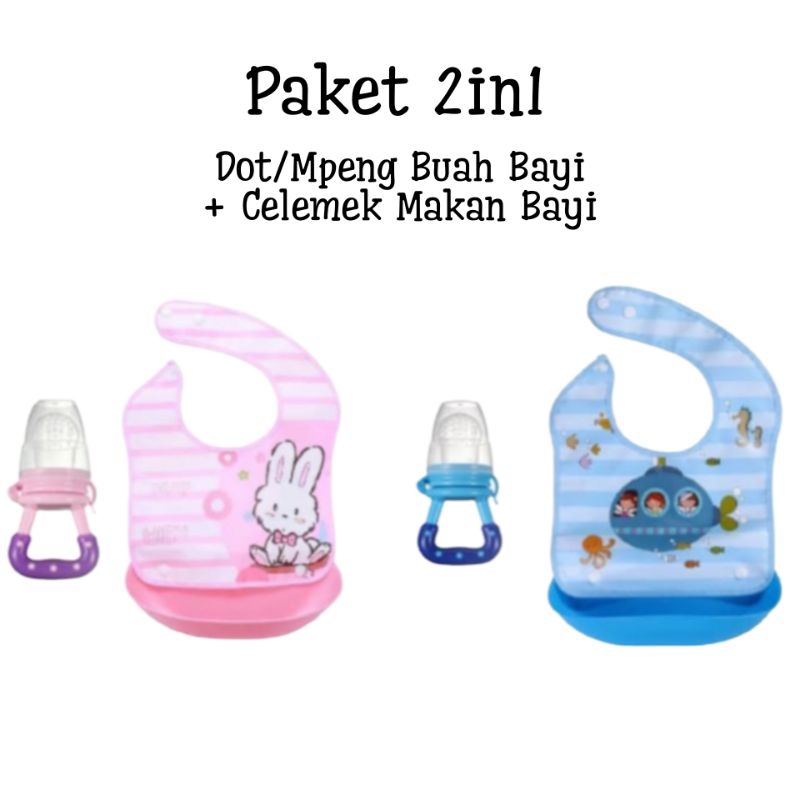 Jual Paket 2in1 [Celemek + Dot/Mpeng Buah Bayi] | Shopee Indonesia