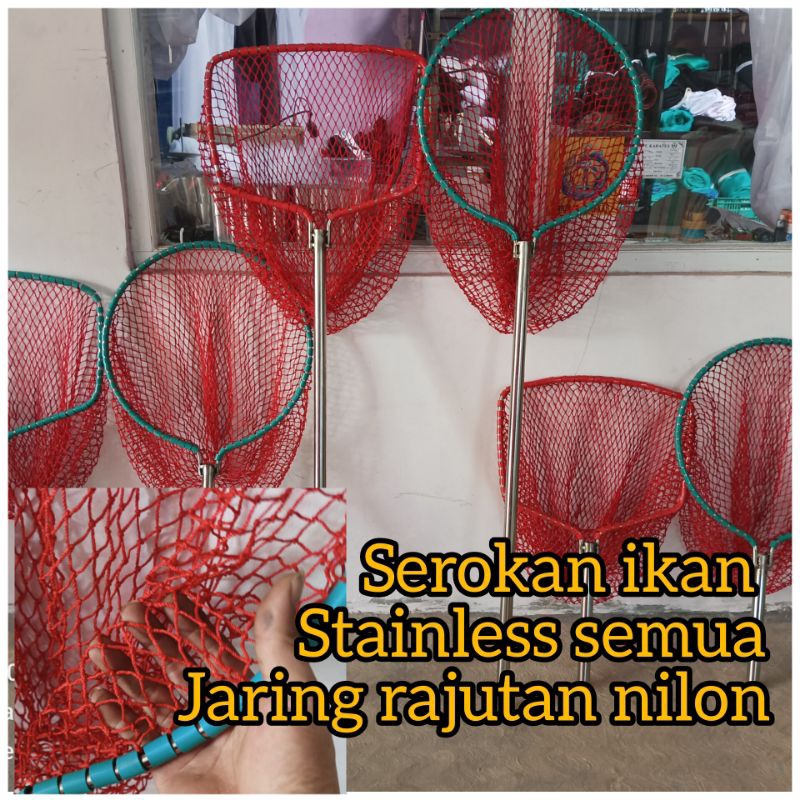 Jual Serokan Ikan Stainless besar Lele Galatama Jaring Nilon Gagang ...