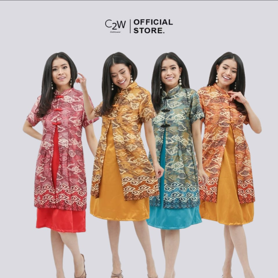 Jual C2W Clothtowear Dress Batik Cheongsam Batik Wanita All Size Satin Women's Clothes Imlek CNY ...