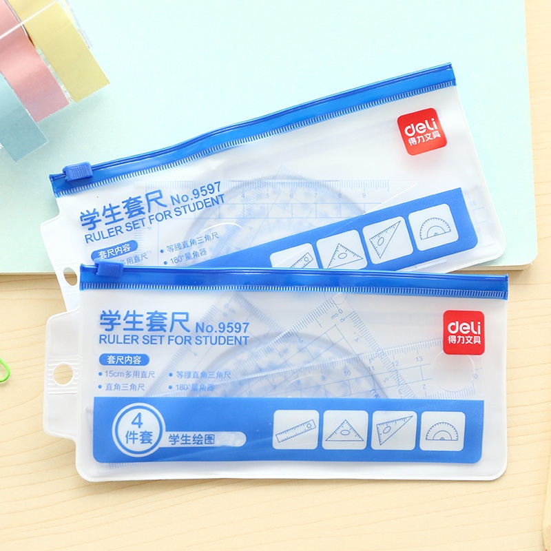 Jual Deli Drafting Set 4pcs Ruler Set Squares Protractor E9597 | Shopee ...