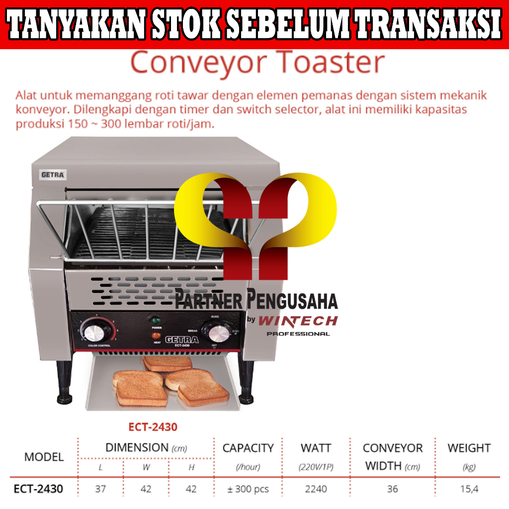 Jual GETRA ECT-2430 CONVEYOR TOASTER / ALAT PEMANGGANG ROTI TAWAR MURAH ...