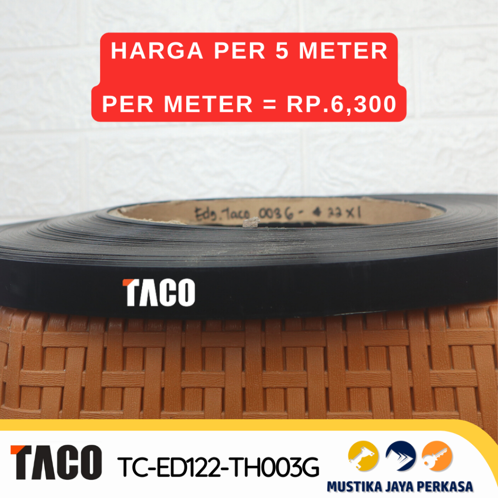 Jual (Per 5 Meter) Edging Taco Solid S 003 G Hitam Kilap Black Glossy 1 x 22 mm | Shopee Indonesia