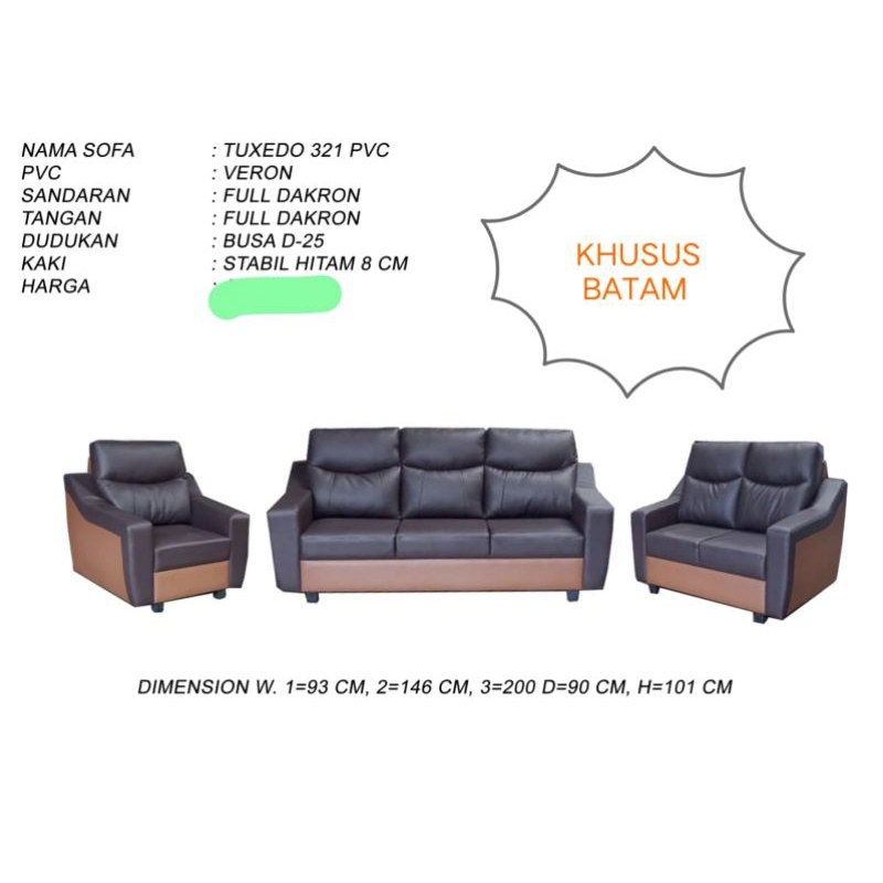 Jual SOFA TUXEDO 321 PVC VERON ( KHUSUS BATAM ) | Shopee Indonesia