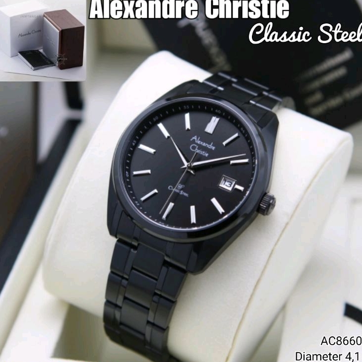 Jual Alexandre Christie ORIGINAL jam tangan pria rantai hitam AC 8692 ...
