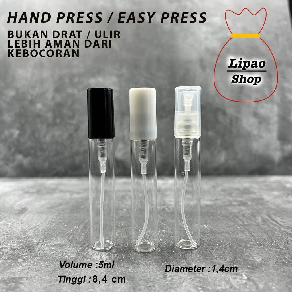 Jual Vial Press 5ml Botol Kaca Spray Sample Parfum Decant - HAND EASY ...