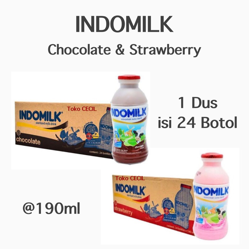 Jual (KHUSUS GOJEK GRAB) Susu UHT Indomilk Botol Cokelat & Strawberry 1 Dus Karton isi 24 Botol ...