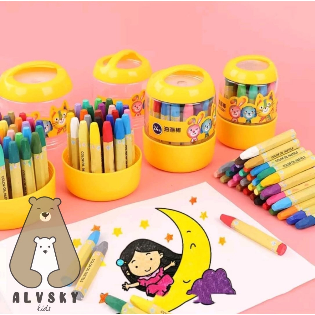 Jual CRAYON ANAK ISI 12 / 24 WARNA / CRAYON DESAIN BARREL YANG MUDAH ...