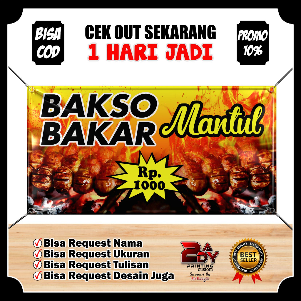 Jual Spanduk Bakso Bakar Viral Kekinian / Banner Custom Jualan Bakso ...