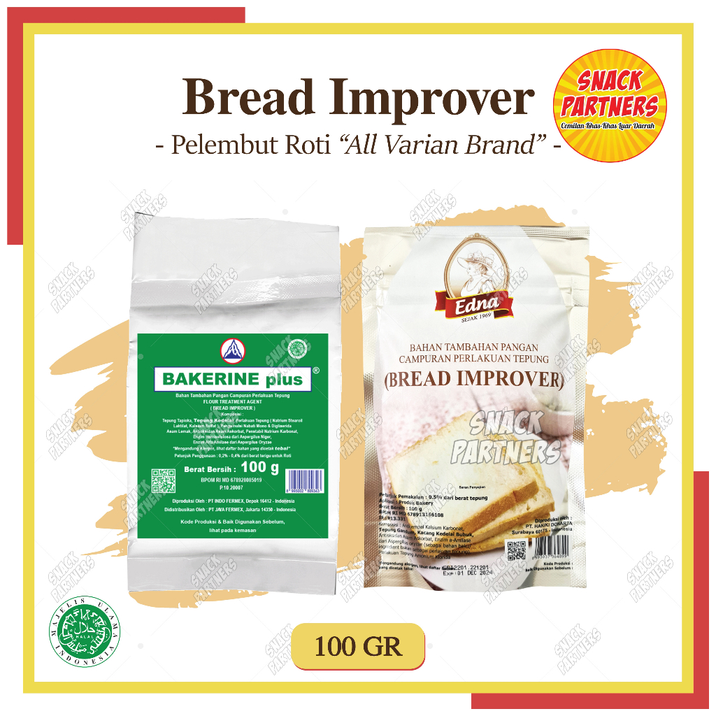 Jual BREAD IMPROVER 100 GR - BAKERINE PLUS, EDNA - Pelembut Pengempuk Cake Roti Bolu Kue Kering ...