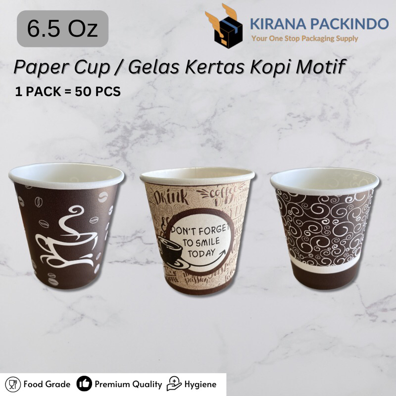 Jual Paper Cup / Gelas Kertas Kopi Motif 6.5oz (195ml) - isi 50pcs | Shopee Indonesia