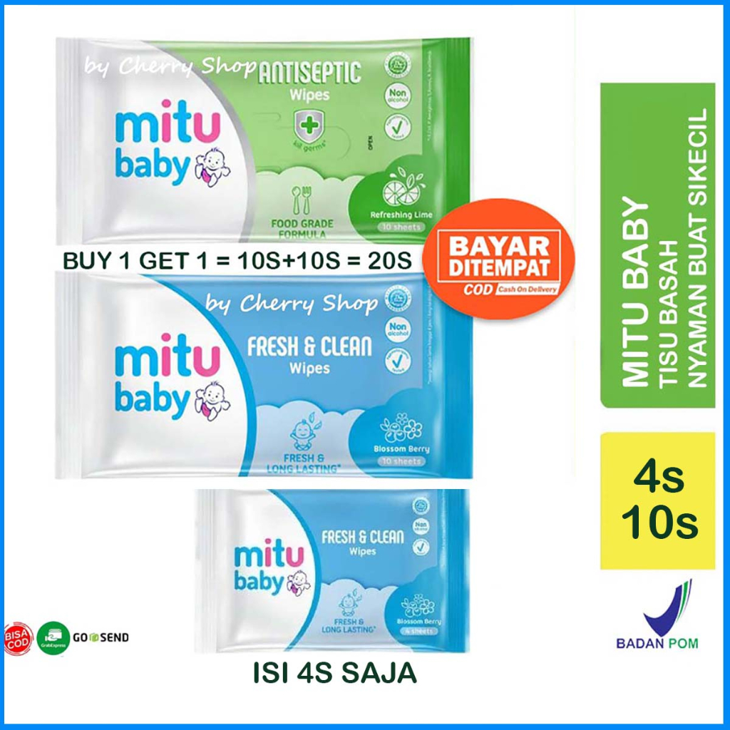 Jual [4S | 10S+10S] Mitu Baby Wipes Antiseptic | Fresh & CLean 4S 10S ...