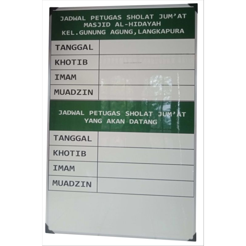 Jual PAPAN JADWAL PETUGAS SHOLAT JUM"AT | Shopee Indonesia