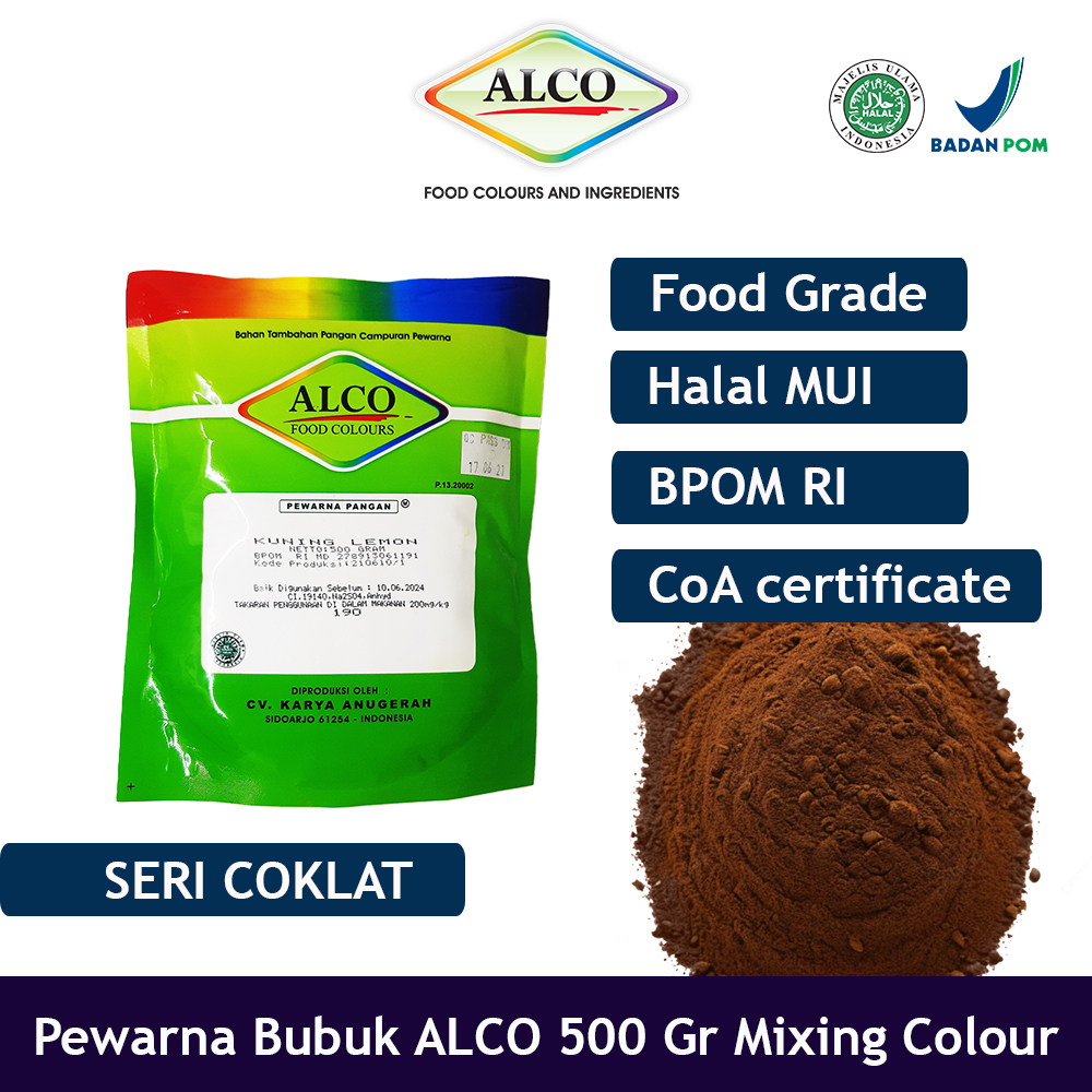 Jual Pewarna Makanan Kue Bubuk ALCO 500 gr Mixing Colour Warna Coklat ...