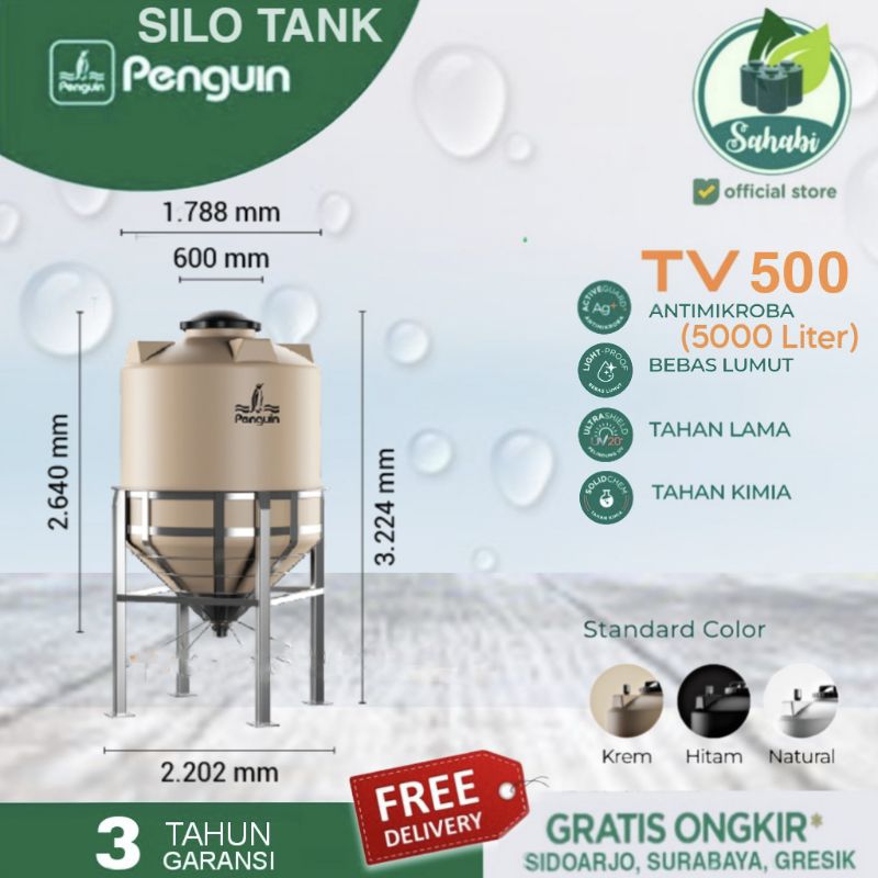 Jual Tandon Air / Toren Air / Tangki Air PENGUIN Silo Tank 5000 Liter ...