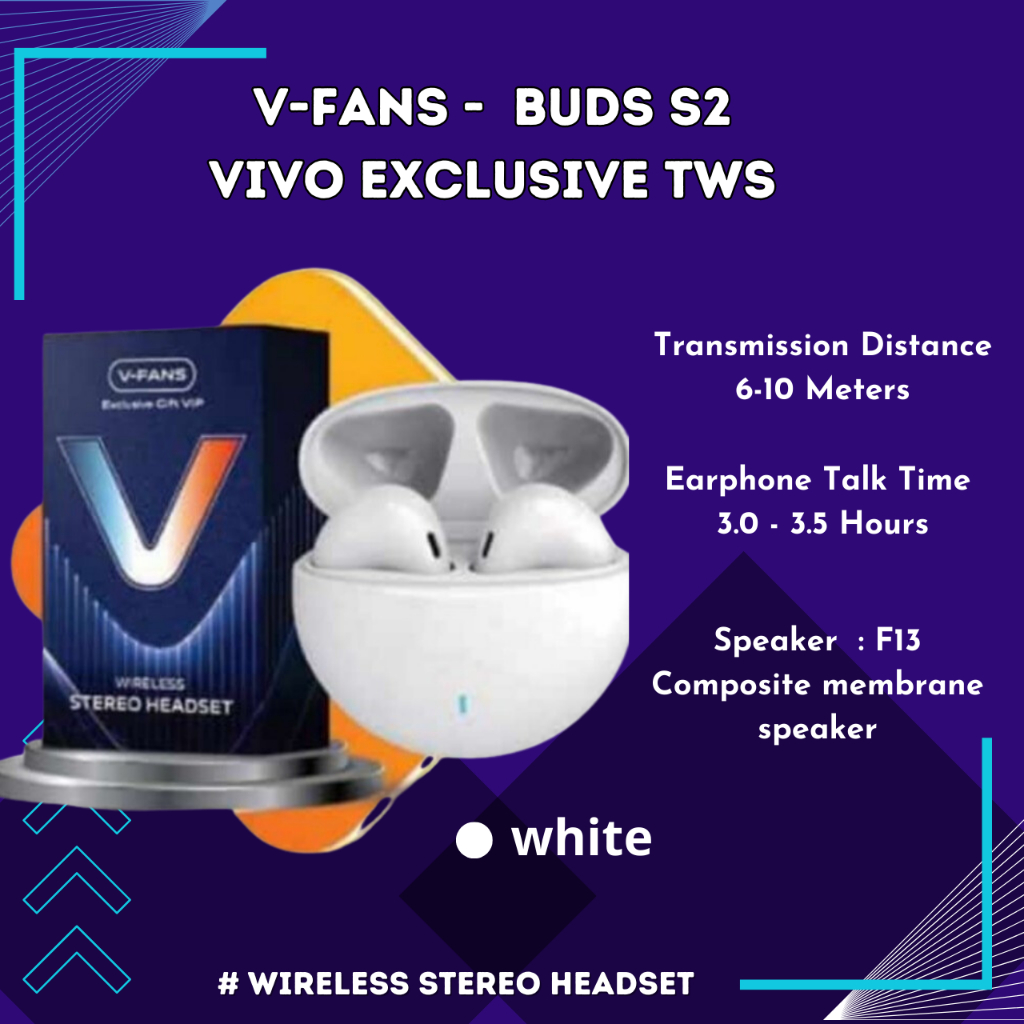 Jual V-FANS BUDS S2 VIVO EXCLUSIVE TWS -WHITE | Shopee Indonesia