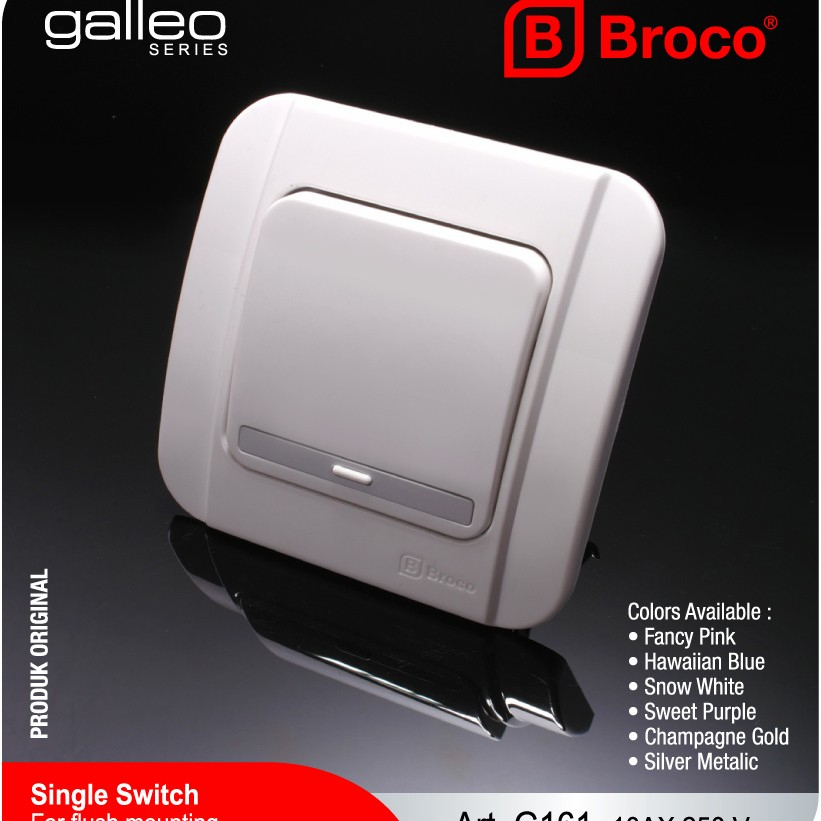 Jual BROCO SAKLAR ENGKEL 1G GALLEO G161-55S WHITE TUNGGAL 1 GANG 1 WAY ...