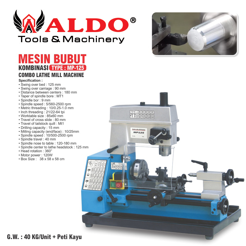 Jual MESIN BUBUT KOMBINASI MP-125 / COMBO LATHE MILL MACHINE ALDO ...
