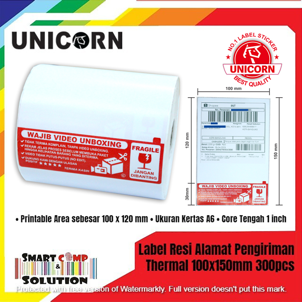 Jual Label Thermal Unicorn Best Resi Alamat Pengiriman 100x150mm ...