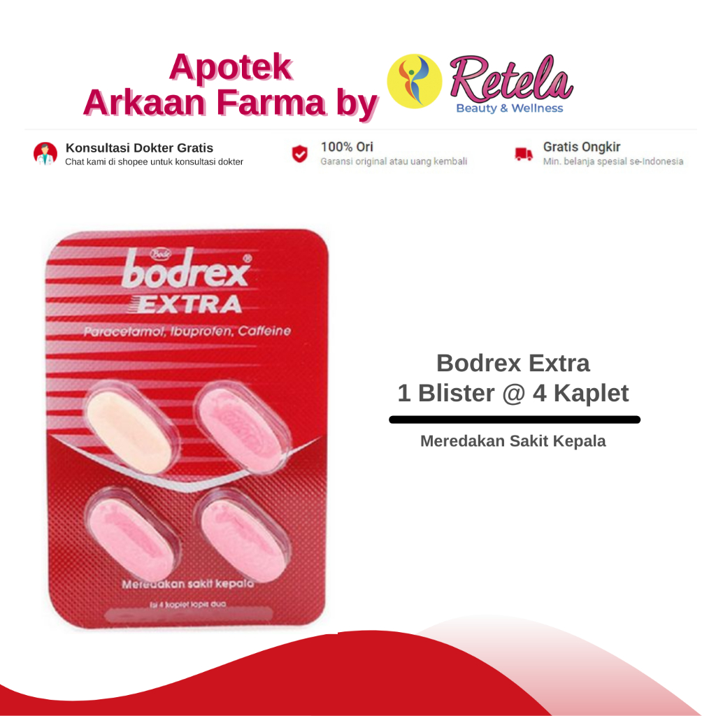Jual Bodrex Extra 1 Blister @ 4 Kaplet / Meredakan Sakit Kepala ...