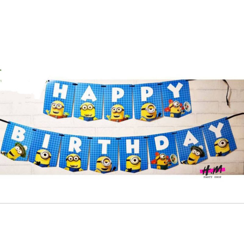 Jual BANNER HAPPY BIRTHDAY MOTIF MINIONS | BUNTING FLAG MINIONS ...