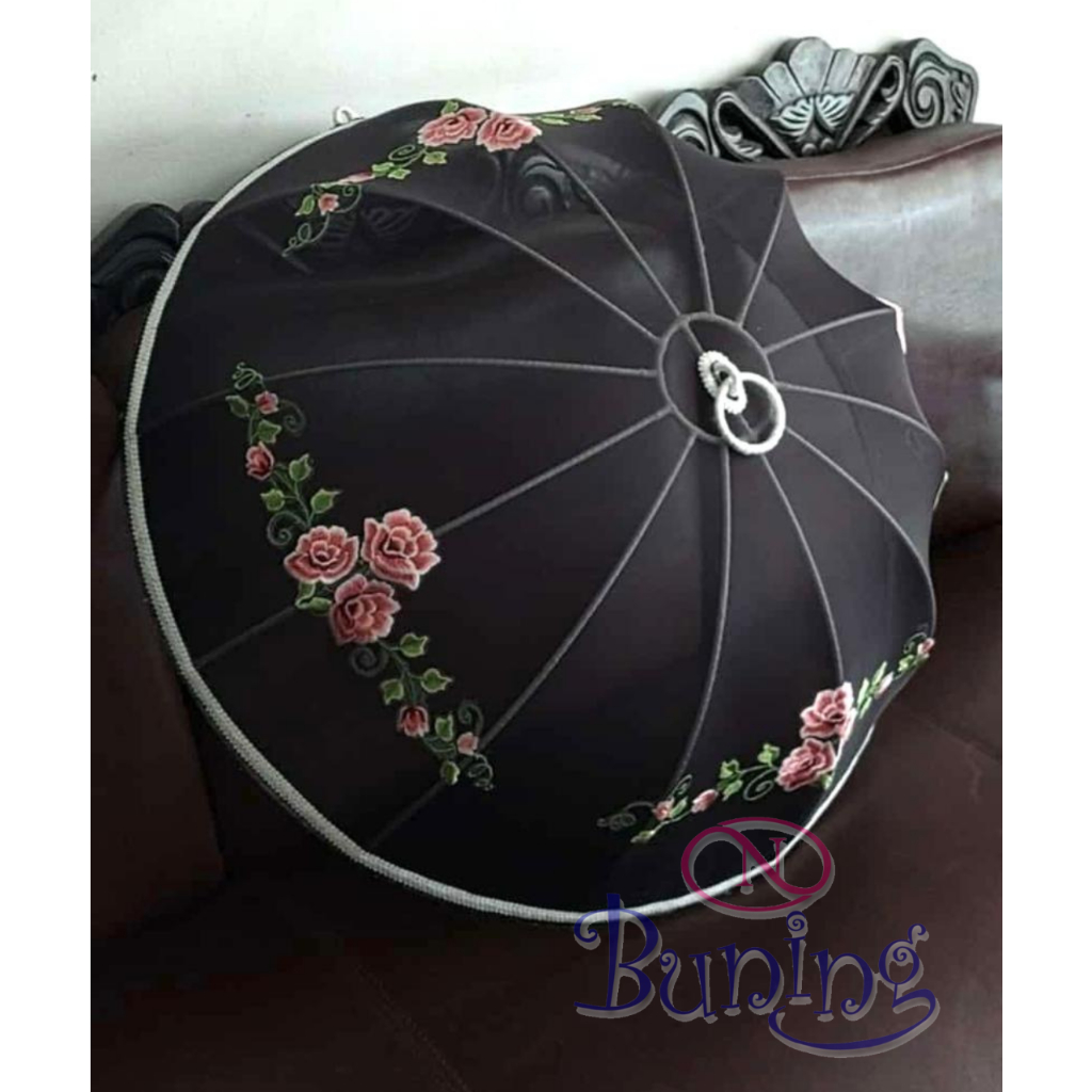 Jual TUDUNG SAJI BULAT SEGI BESAR SEGI DAN JUMBO HITAM BORDIR BUNGA ...