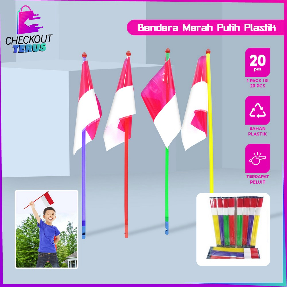 Jual CT C907 Bendera Plastik Merah Putih Isi 20PCS ada Peluit Bendera ...