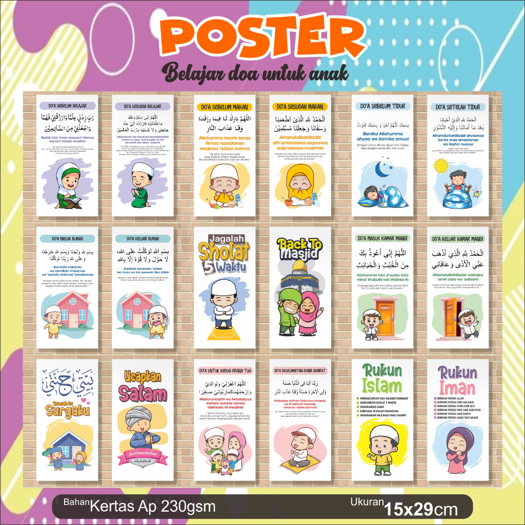 Jual Poster Doa untuk Belajar Anak, Wall Decor doa Islami muslim ...