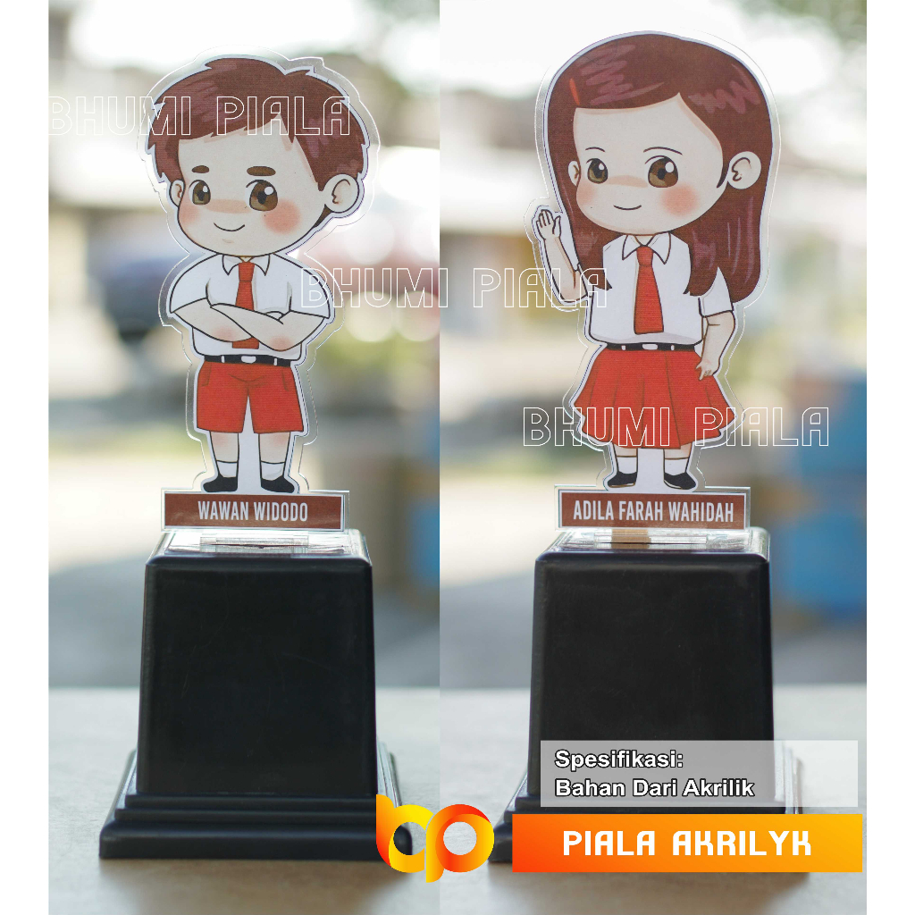 Jual Piala Akrilik Kartun/Piala Anak SD (Merah-Putih)/Plakat Kenang ...