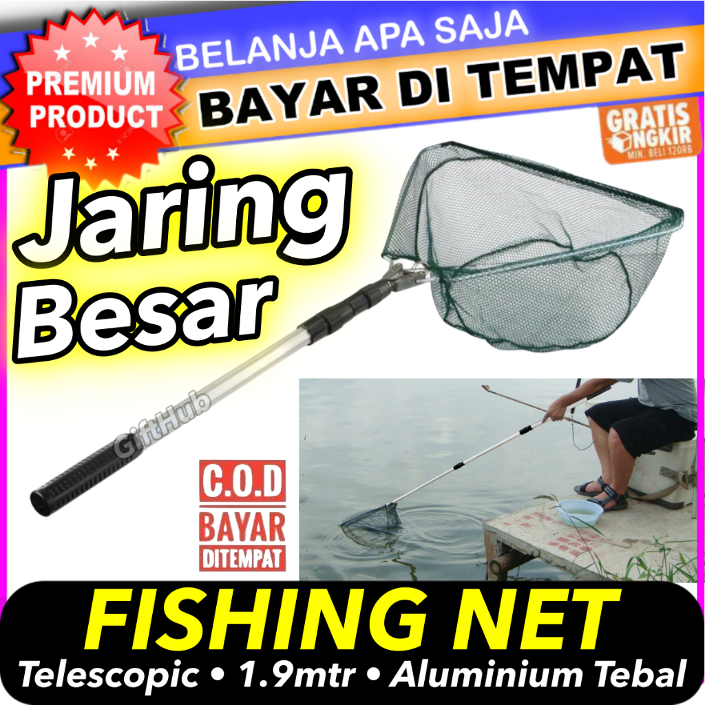 Jual Serokan Ikan Besar 1.9mtr Telescopic Fishing Net Pole Aluminium ...