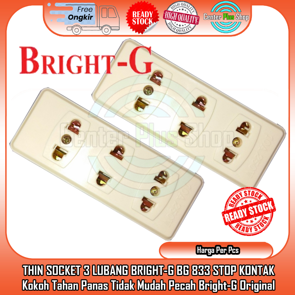 Jual Thin Socket 3 Lubang Bright-G BG-833 Saklar Stop Kontak 3 Lubang Bright-G BG-832 Thin ...