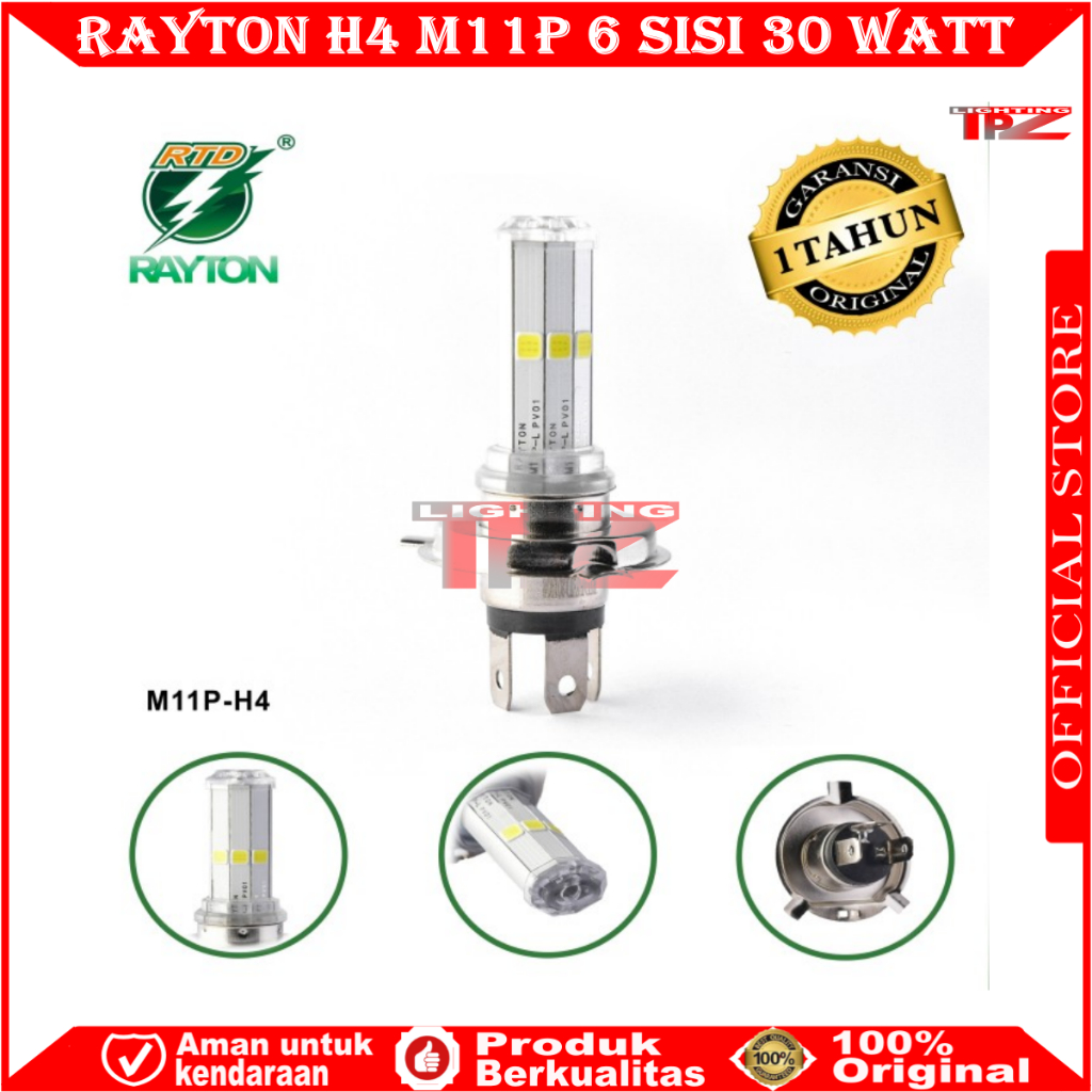 Jual ORIGINAL RAYTON RTD LAMPU H4 LED 6 SISI 24 WATT M11P | LAMPU UTAMA MOTOR H4 24 WATT | LAMPU ...