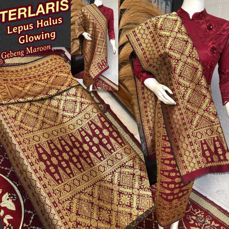 Jual Songket Lepus Gebeng Halus Glowing Maroon / songket tenun asli palembang /songket pengantin ...