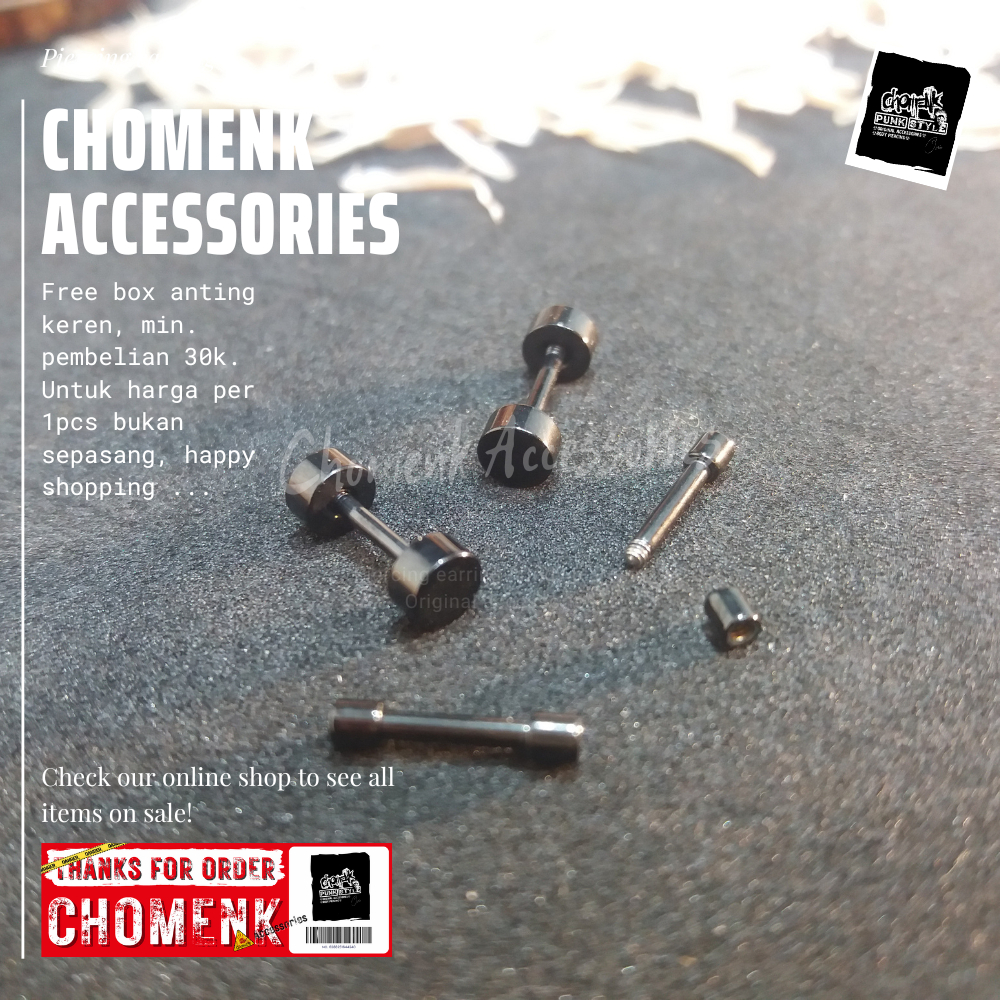 Jual Piercing earring tindik barbel hitam (Ori) titanium 4mm-2mm ...