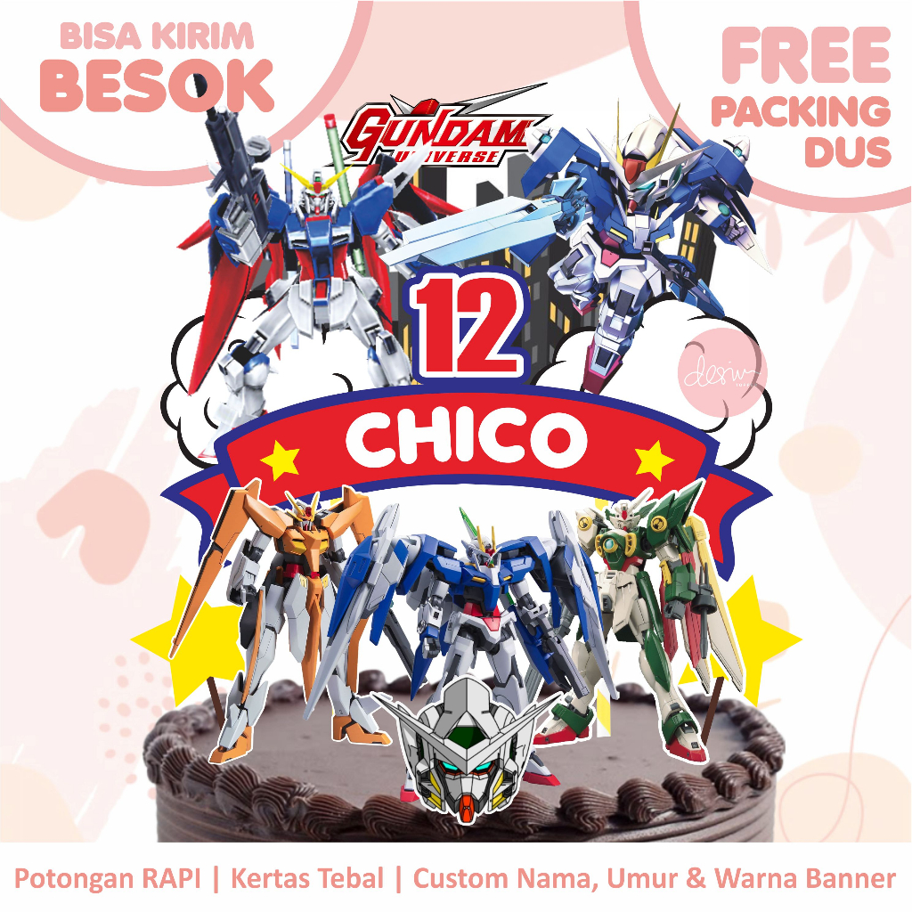 Jual Topper Cake Gundam (Custom Nama & Umur) FREE PACKING DUS | Shopee ...