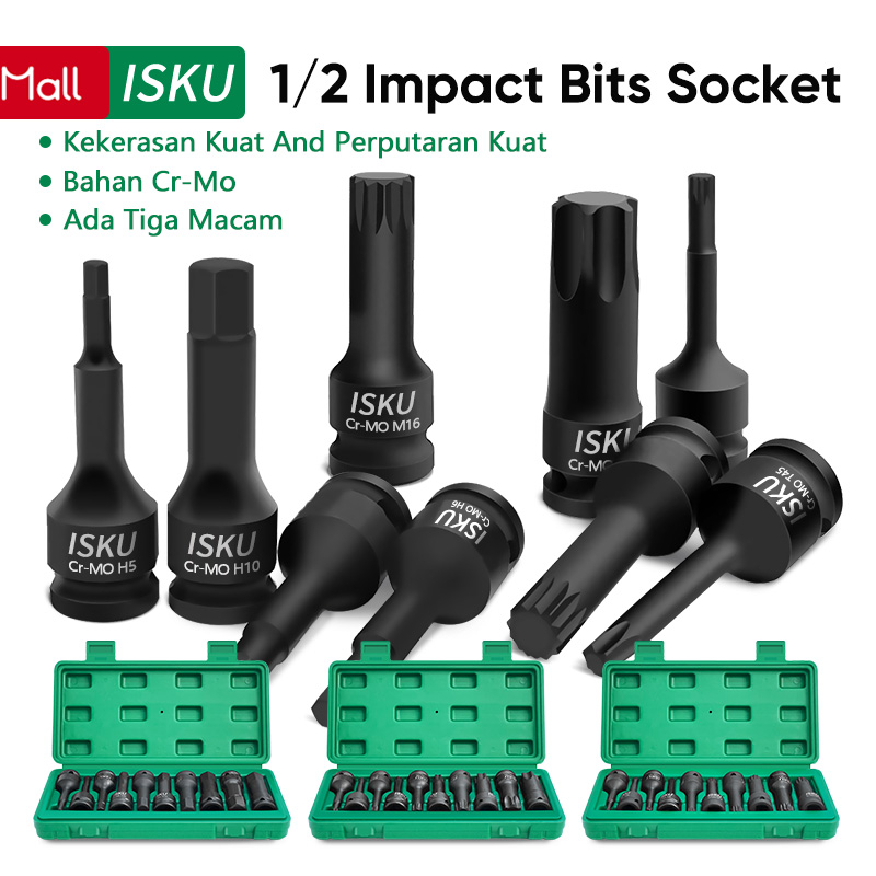 Jual ISKU Impact Bits Socket 10pcs Bahan Cr Mo 1/2 Inch Mata Socket ...