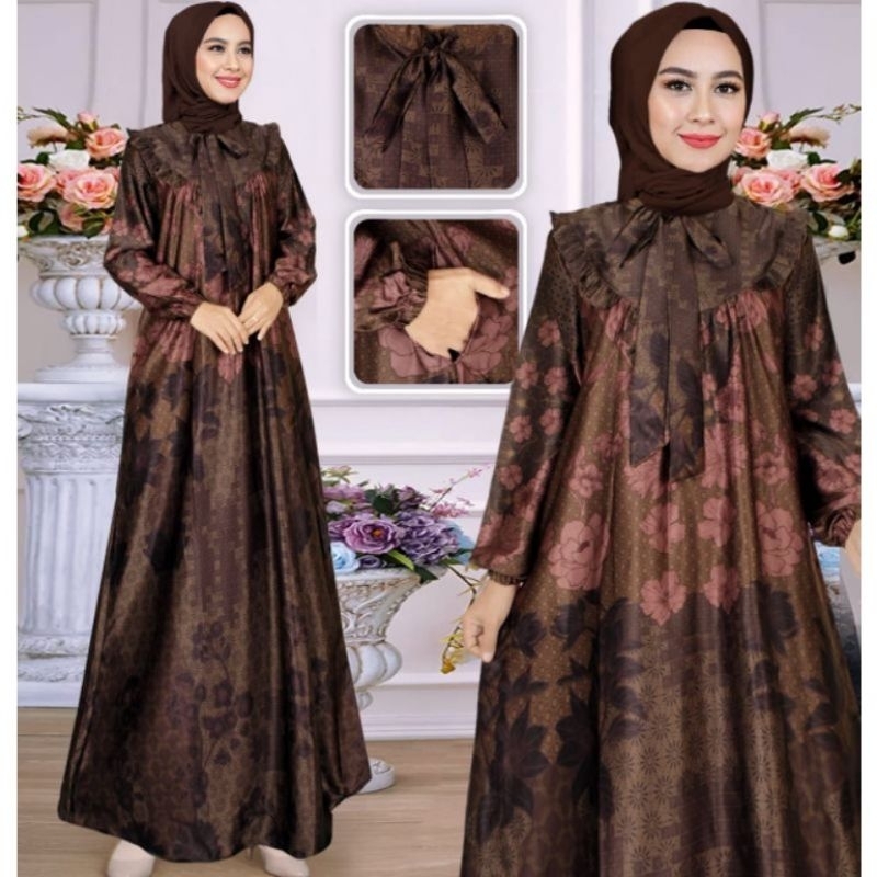 Jual (Ready Jumbo)Gamis Jumbo silk Motif print/gamis silk Premium//Malika Dress/Gamis Terlaris ...