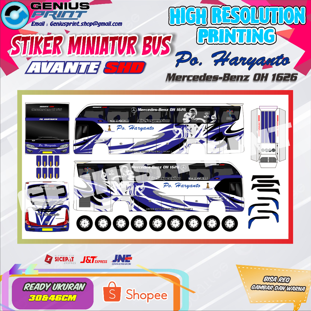 Jual Stiker A3 Miniatur Bus Avante SHD Livery PO. Haryanto Uk. 30/46cm | Shopee Indonesia