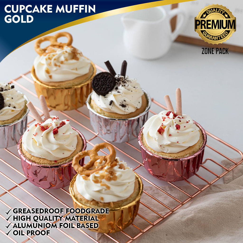 Jual [50 PCS ] Cupcake Muffin Gold | Kertas Cup Cake Muffin Metalic ...