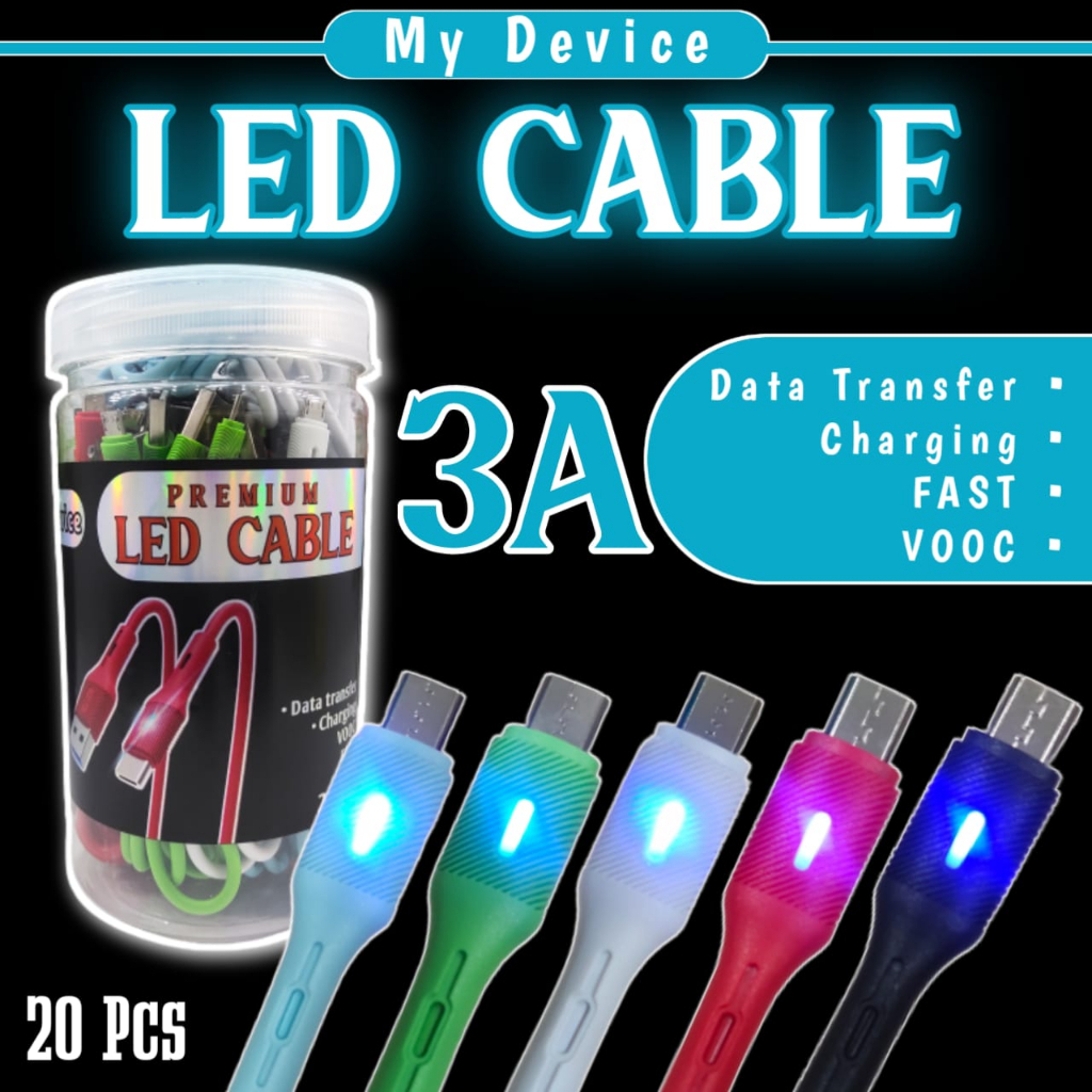 Jual KABEL DATA LED INDIKATOR 3A FAST CHARGING 1M MICRO USB DAN TYPE C ...