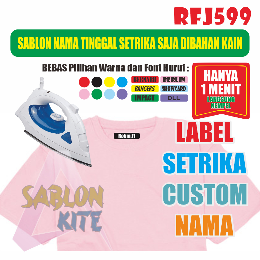 Jual RFJ599 Sticker Nama Label Printing Kain / kaos Sablon Setrika Isi ...