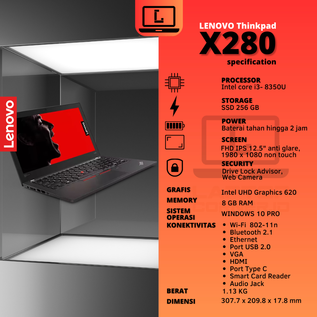 Jual Laptop LENOVO Thinkpad X280 CORE i3/i5 Gen 8 RAM 8GB SSD 256GB ...