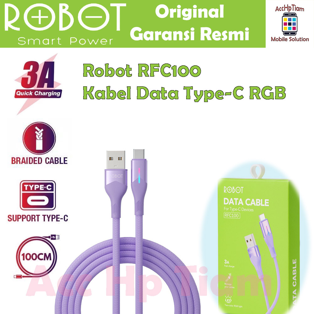 Jual Kabel Data Robot RFC100 Type-C 3A Braided 100CM RGB Light Fast ...