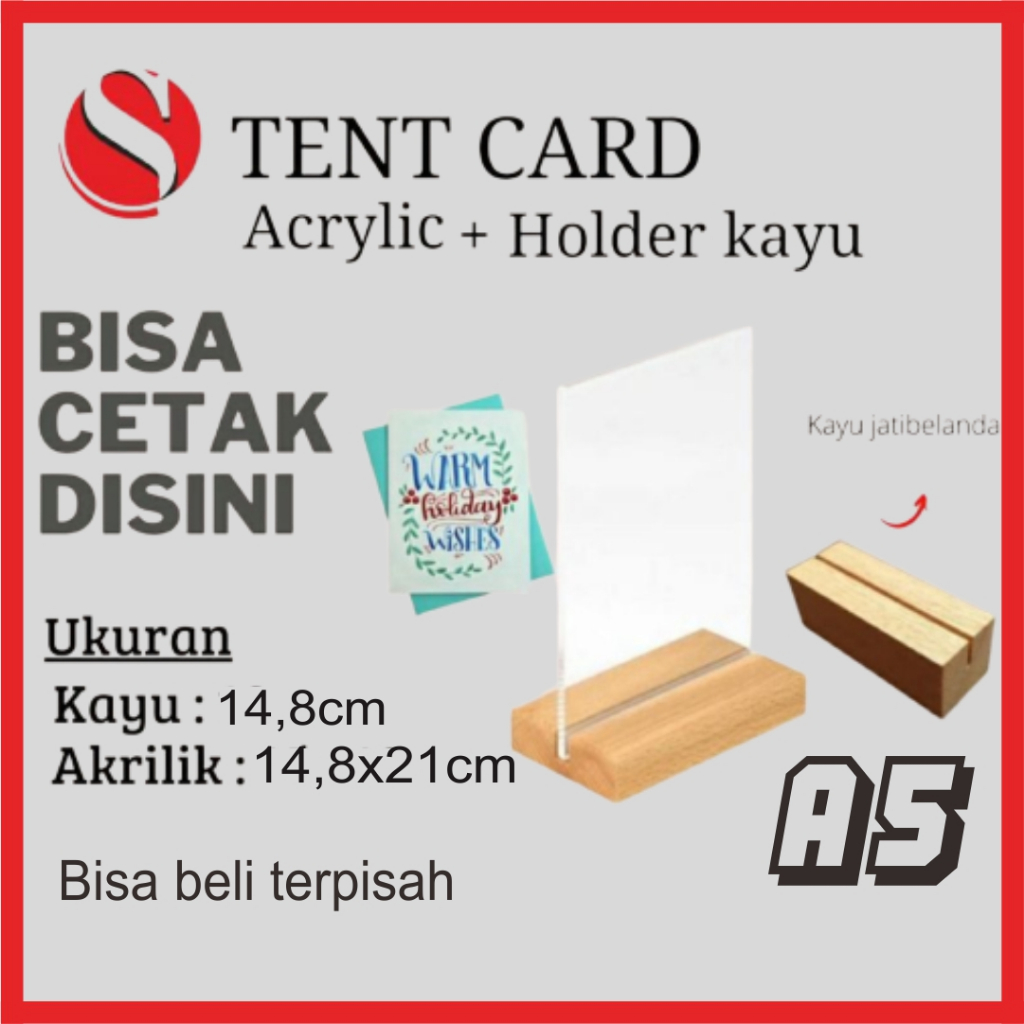 Jual tend card akrilik holder kayu A5 / akrilik meja dudukan kayu A5 ...
