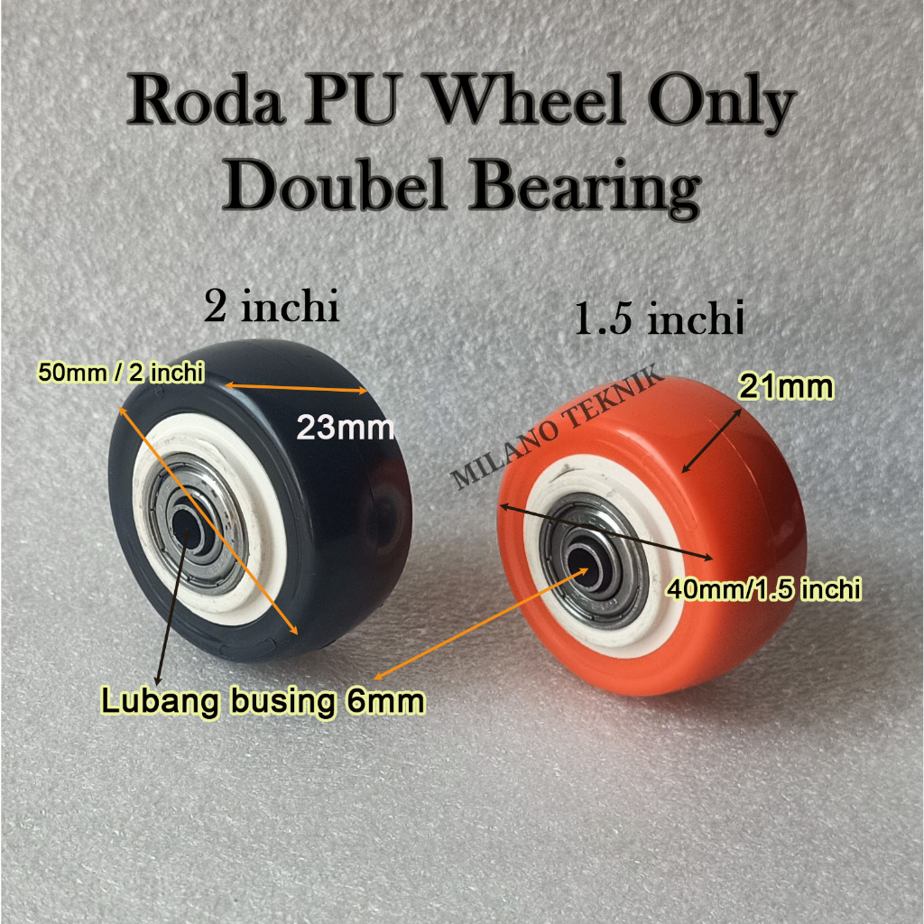 Jual Roda PVC/PU 1.5 inch & 2 inch +Bearing Wheel Only - WO | Shopee ...