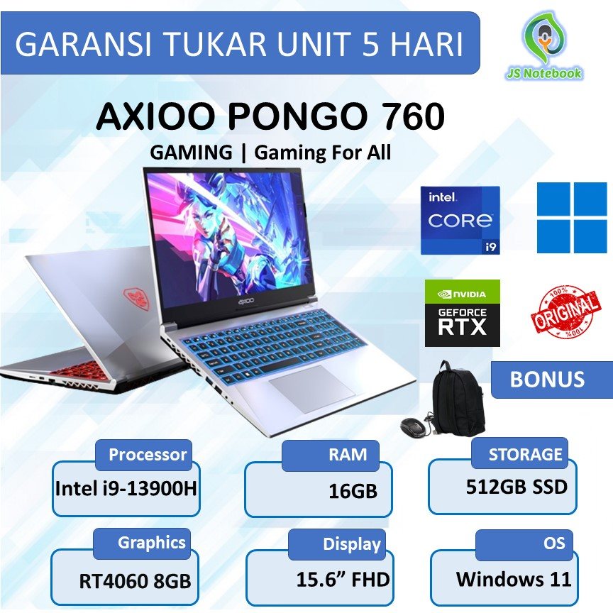 Jual AXIOO PONGO 760 NEW 2O23 i9-13900H RTX4060 8GB 512SSD 16GB RAM 15. ...
