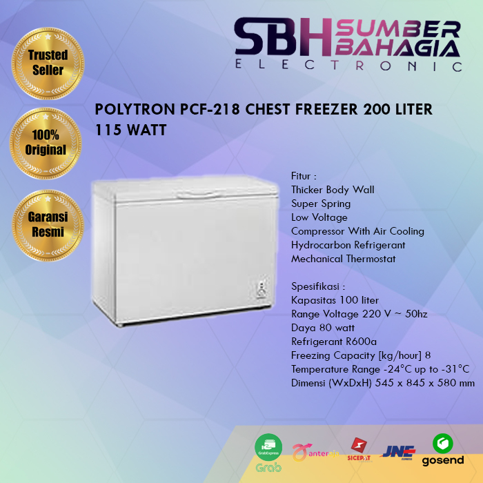 Jual POLYTRON PCF-218 CHEST FREEZER 200 LITER 115 WATT (NEW) (KHUSUS ...