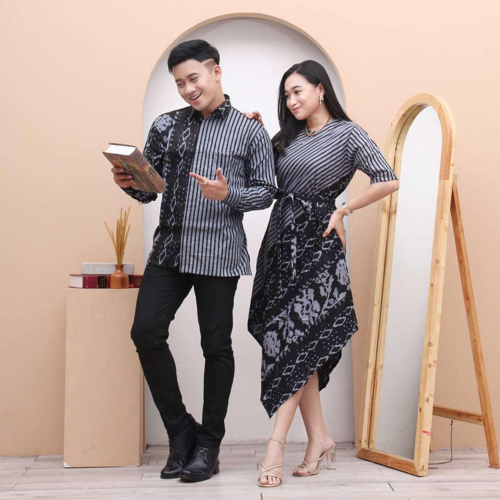 Jual Batik Couple Pasangan Dress Lancip dan Kemeja Pria Motif Songket ...
